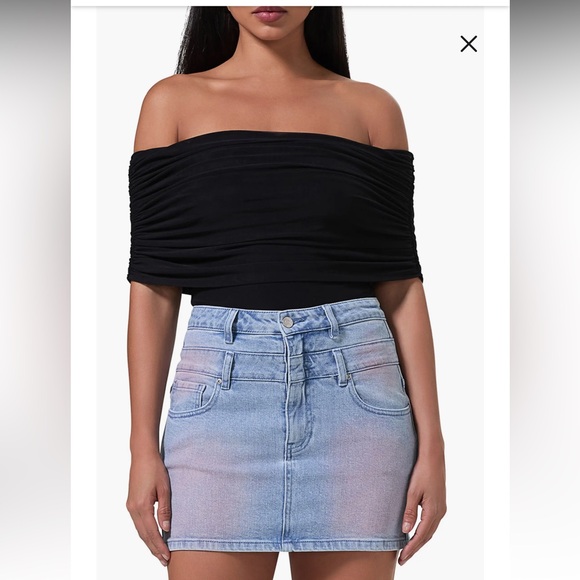 AFRM | Tops | 58 Afrm 78 Elegant Black Offshoulder Ribbed Bodysuit In ...